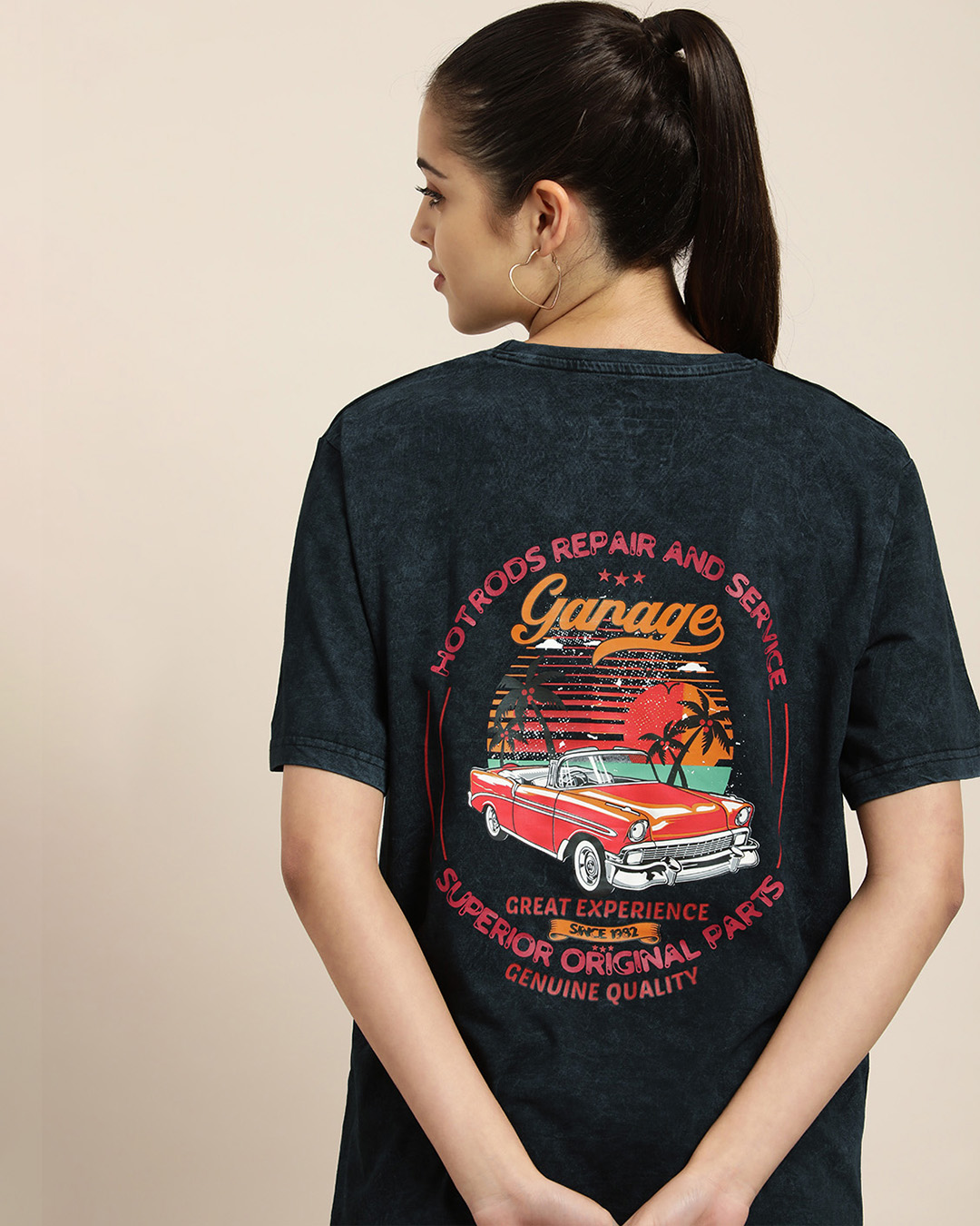 Buy Women's Black Garage Typography Oversized T-shirt Online at Bewakoof