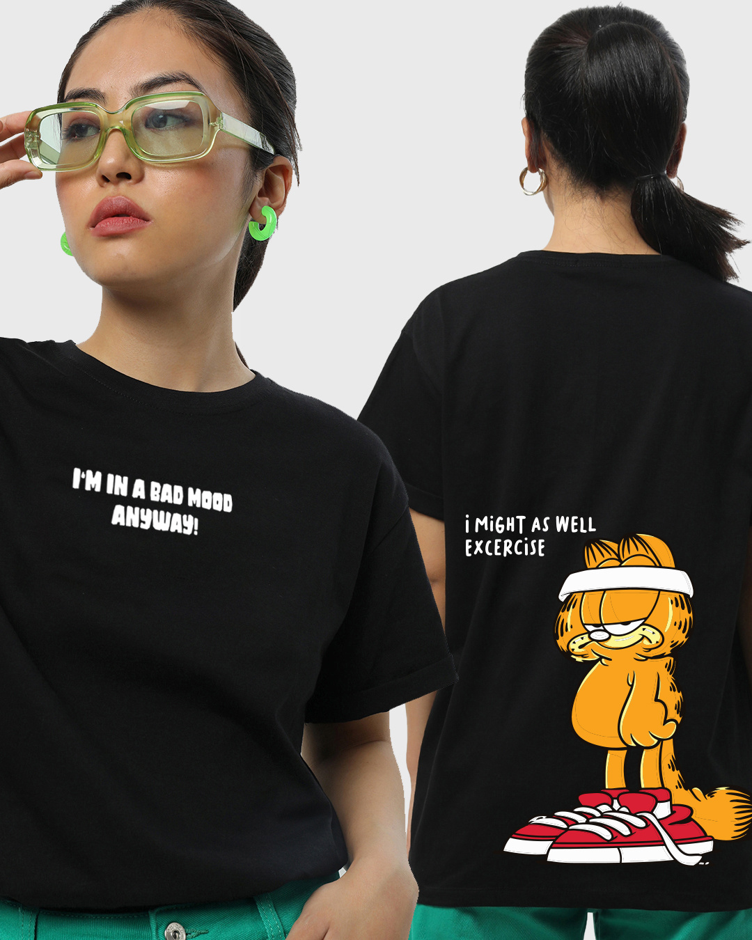 Buy Women's Black Garfield Workout Graphic Printed Boyfriend T-shirt ...
