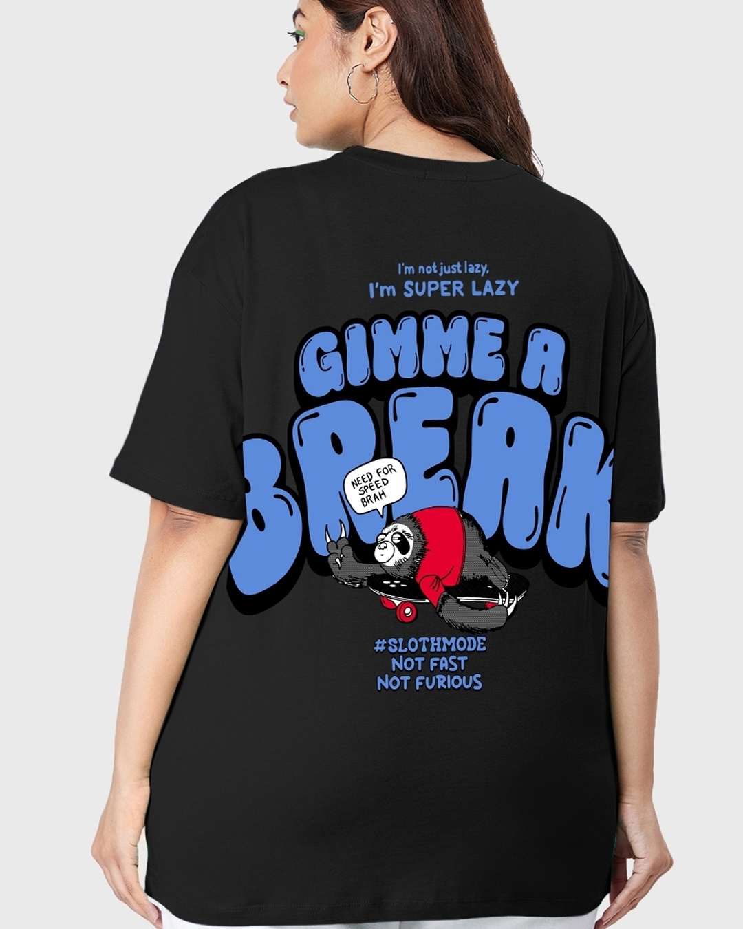 Buy Women's Black Gimme A Break Graphic Printed Oversized Plus Size T-shirt Online at Bewakoof