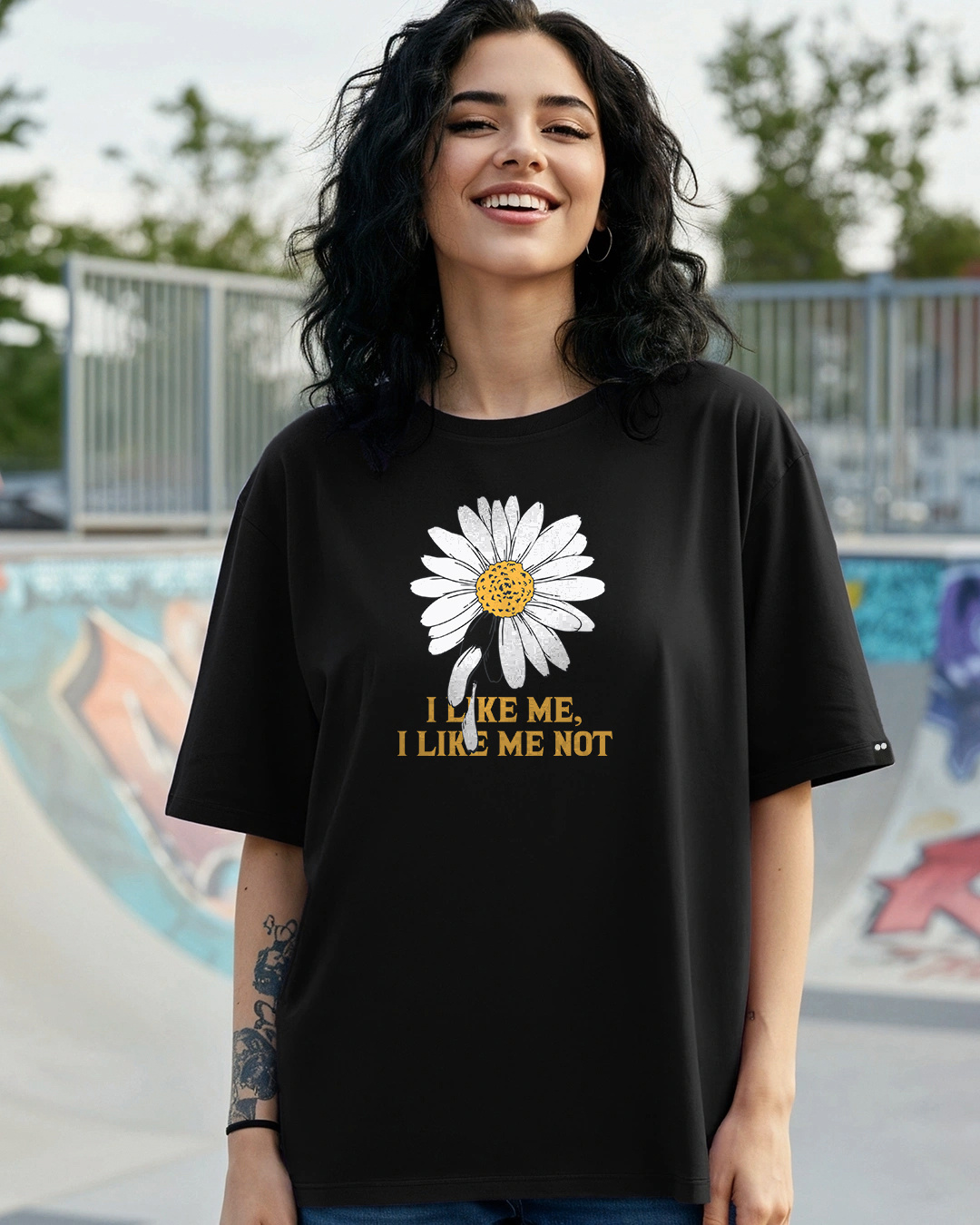 Buy Women's Black Glow Like Daisy Graphic Printed Oversized T-shirt ...