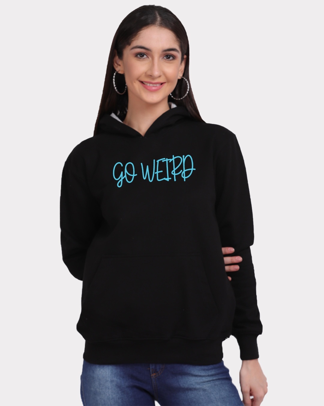 Buy Women's Black Go Weird Typography Hoodie Online at Bewakoof