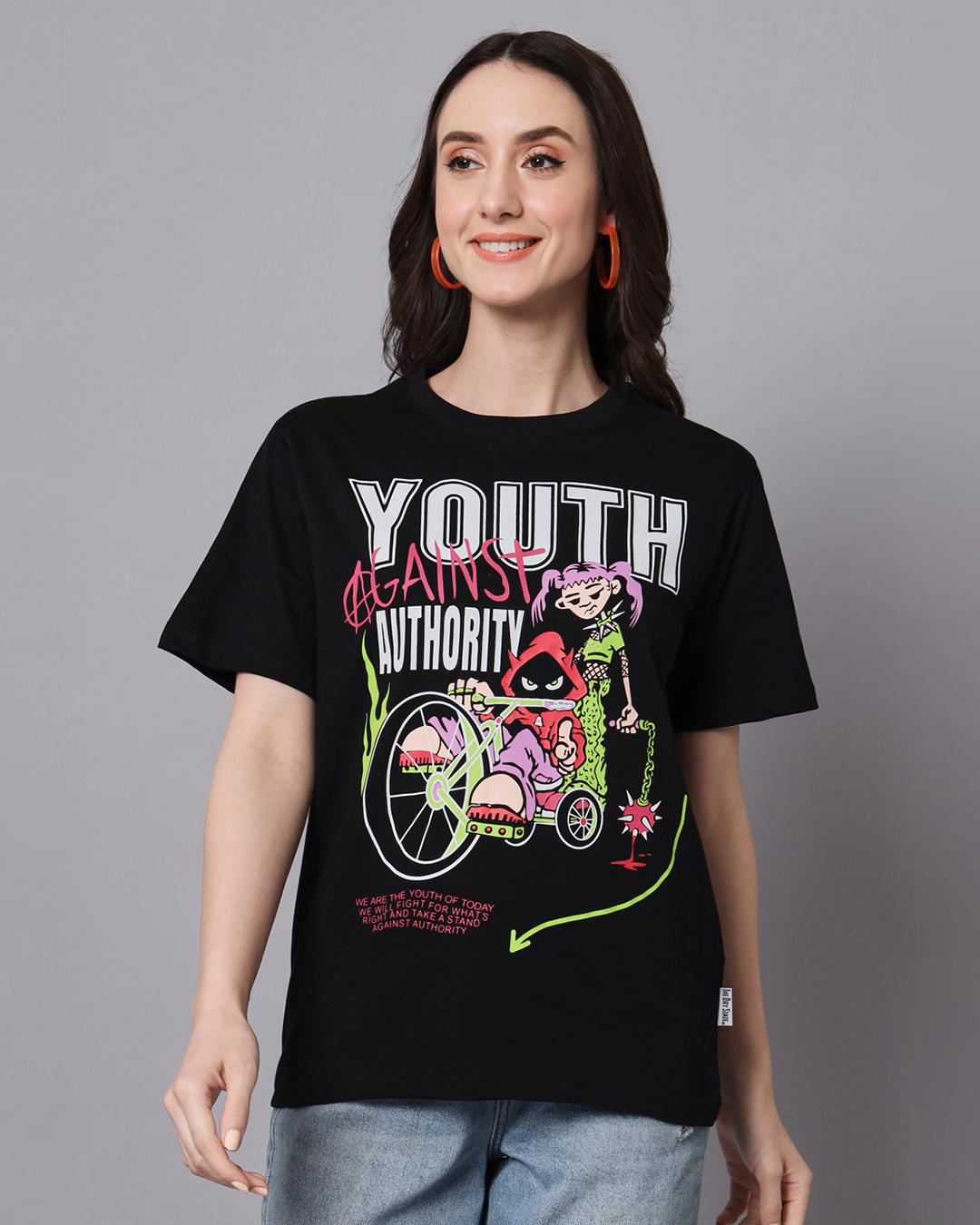 Buy Women's Black Graphic Printed Oversized T-shirt Online at Bewakoof
