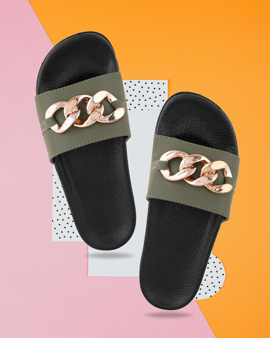 Buy Women's Black & Green Embellished Sliders Online in India at Bewakoof