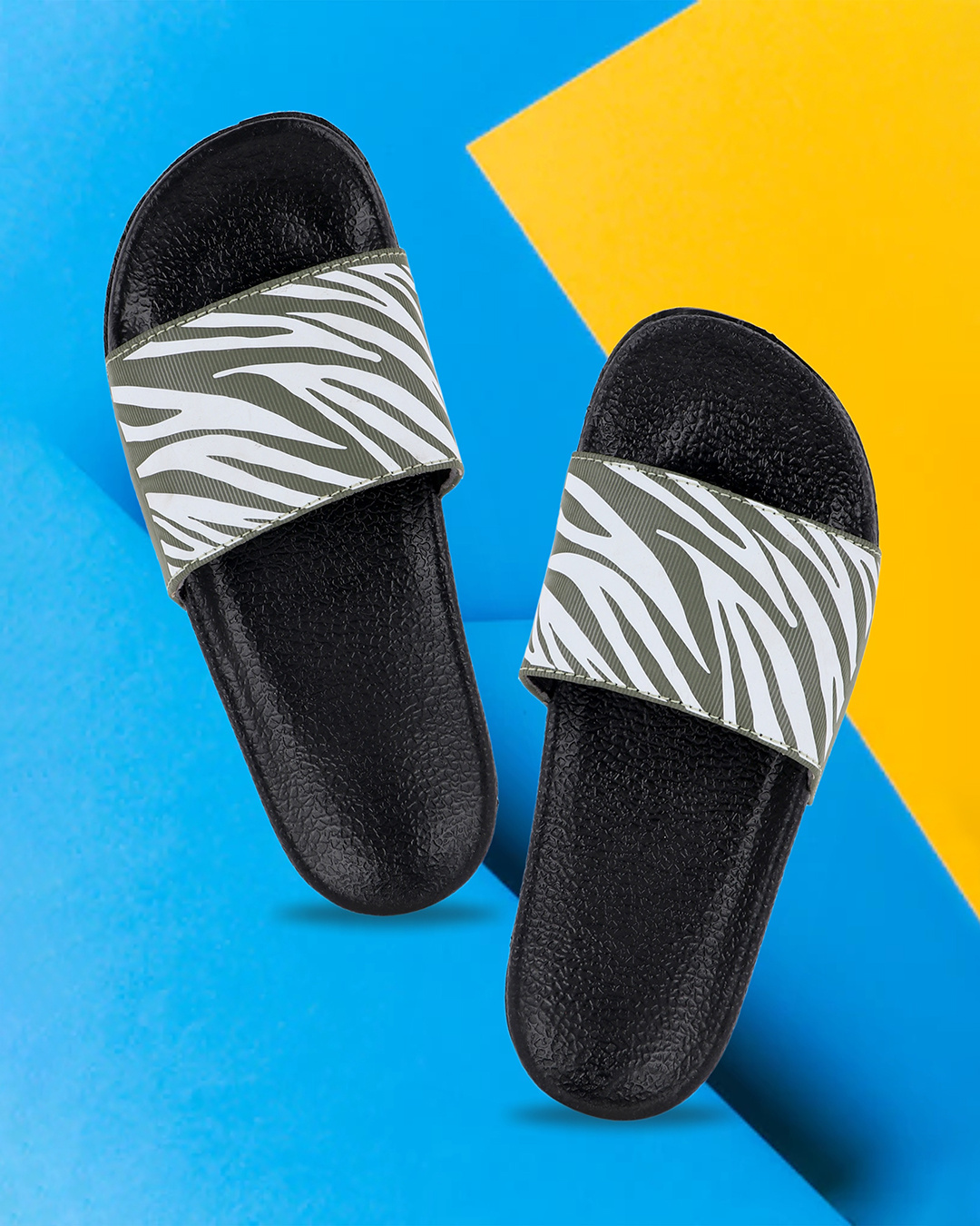 Buy Women's Black & Grey Printed Sliders Online in India at Bewakoof