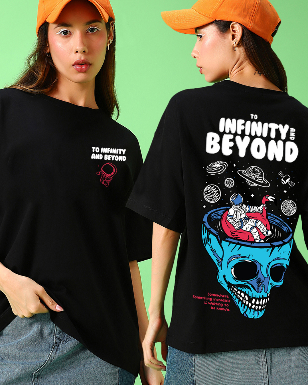 Buy Women's Black Infinity Space Graphic Printed Oversized T-shirt ...