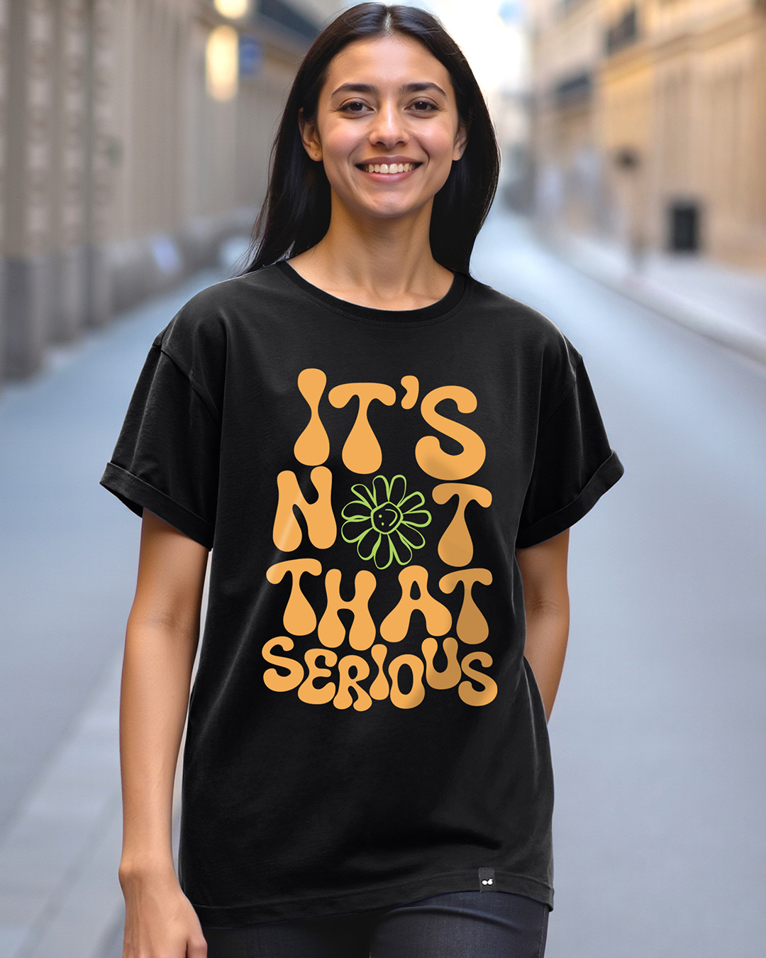 Buy Women's Black It's Not That Serious Fit Graphic Printed Boyfriend T ...