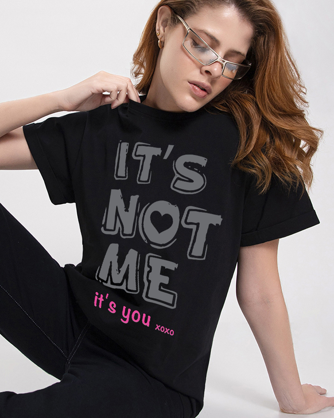 Buy Women's Black Its Not Me Graphic Printed Boyfriend T-shirt Online ...