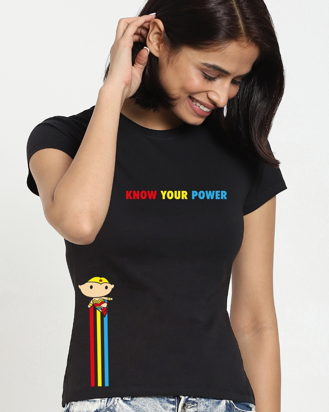 Buy Women's Black Know Your Power Graphic Printed Slim Fit T-shirt Online at Bewakoof