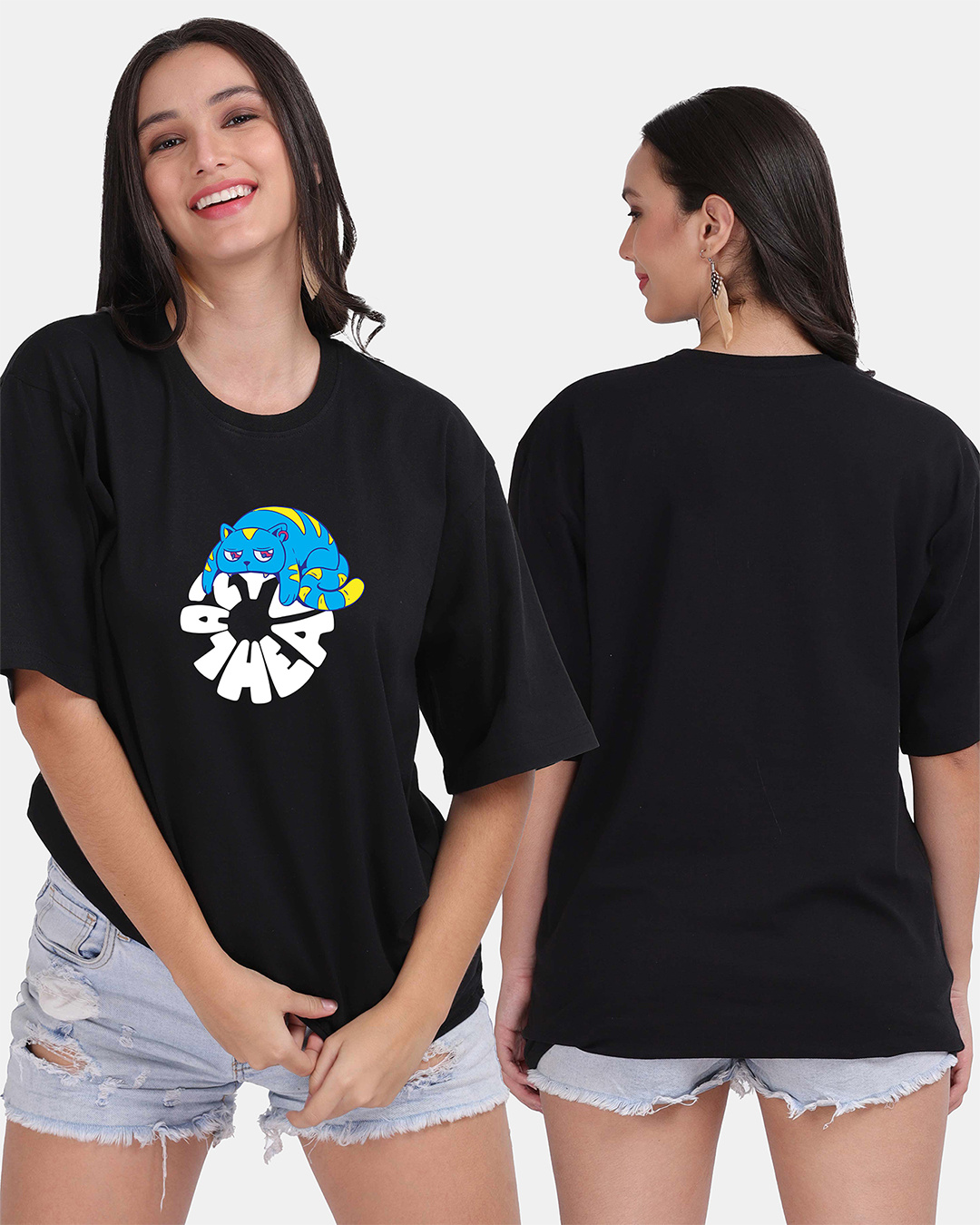 Buy Women's Black Lazy Head Graphic Printed Oversized T-shirt Online at ...