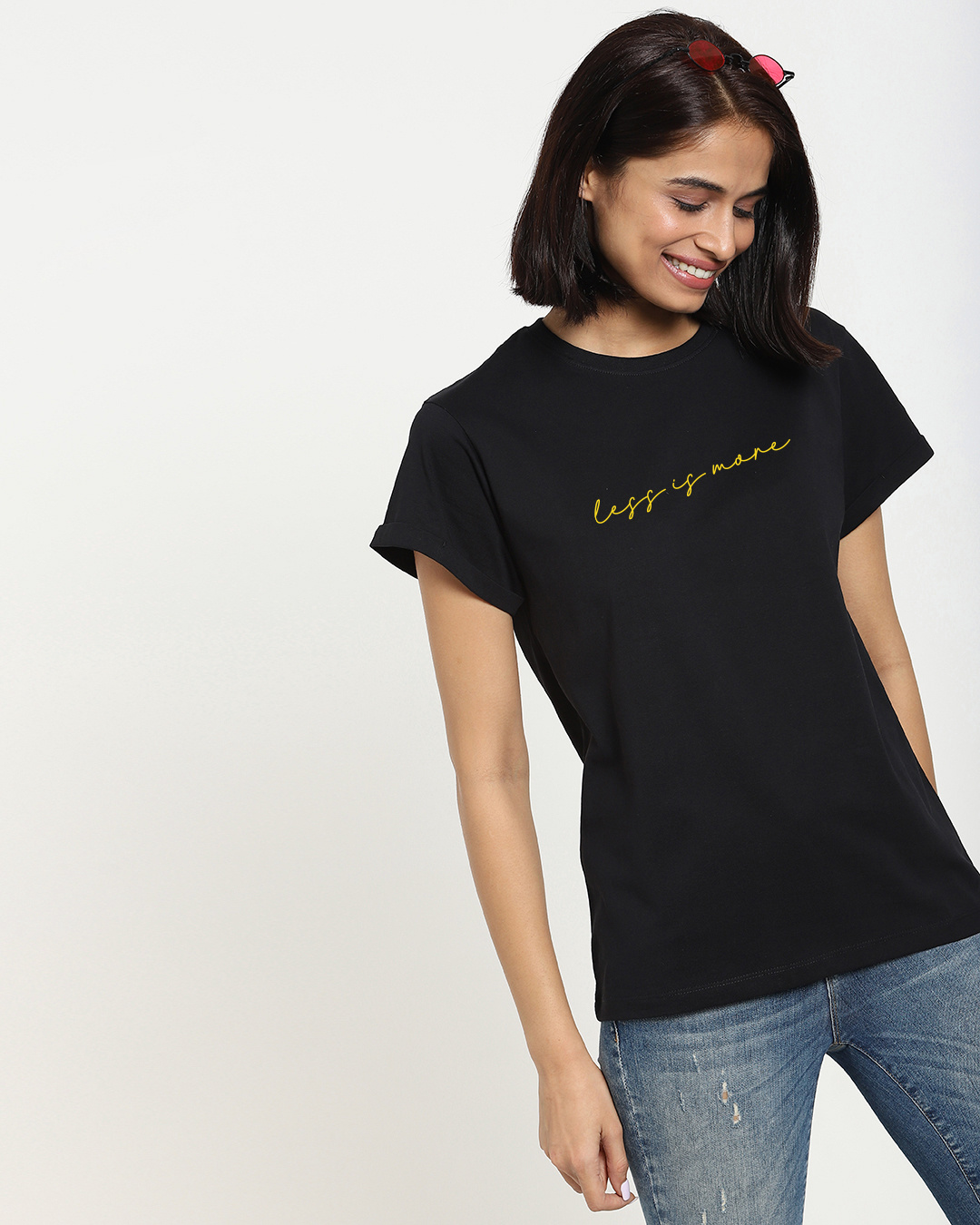 Buy Women's Black Less is more Boyfriend T-shirt Online at Bewakoof
