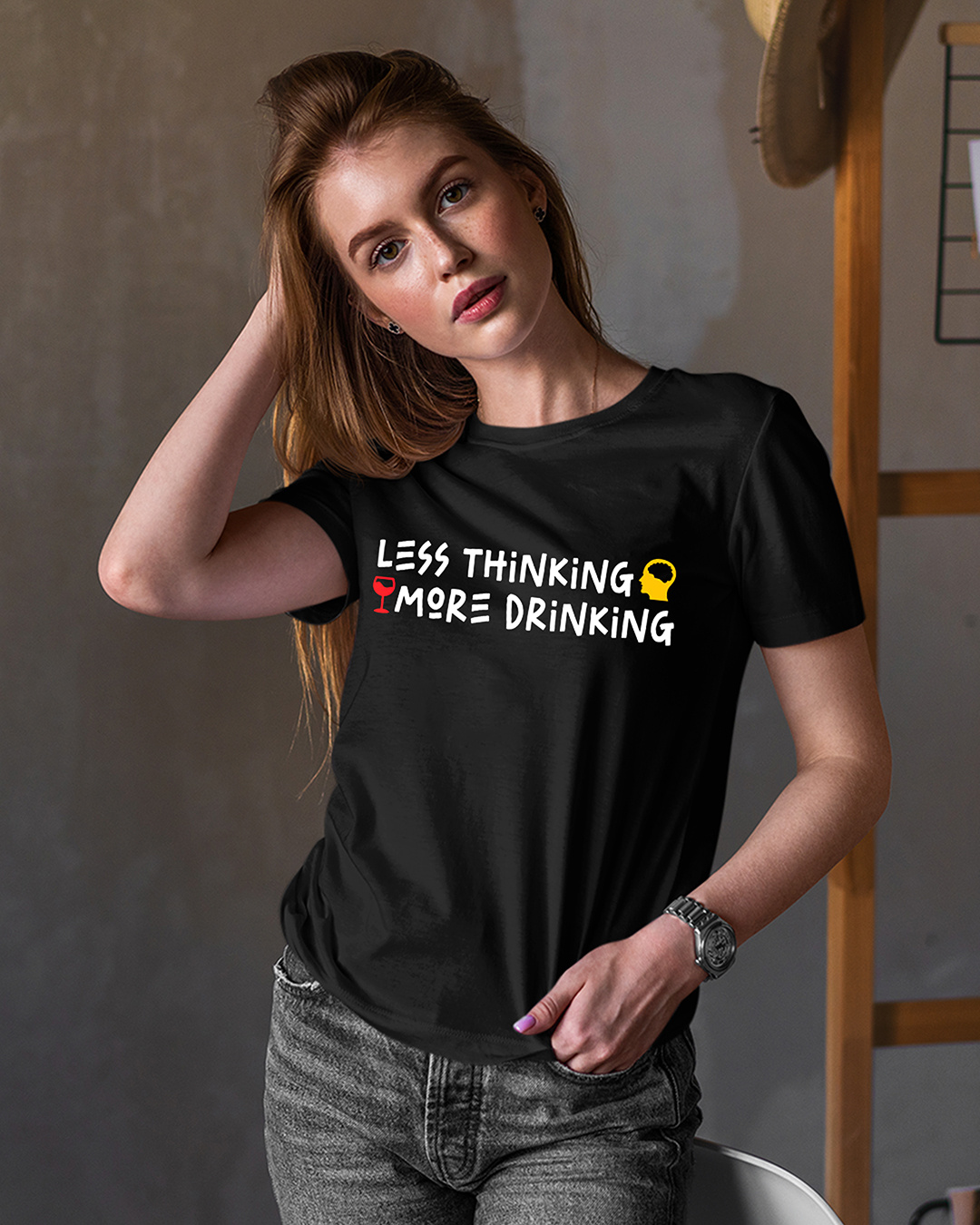 Buy Women's Black Less Thinking More Drinking Graphic Printed T-shirt ... Buy Women's Black Less Thinking More Drinking Graphic Printed T-shirt ...