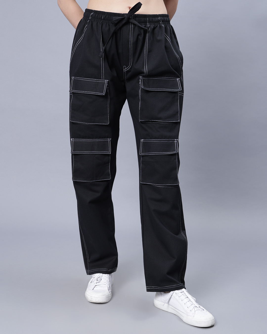 Buy Women's Black Loose Comfort Fit Cargo Pants Online at Bewakoof
