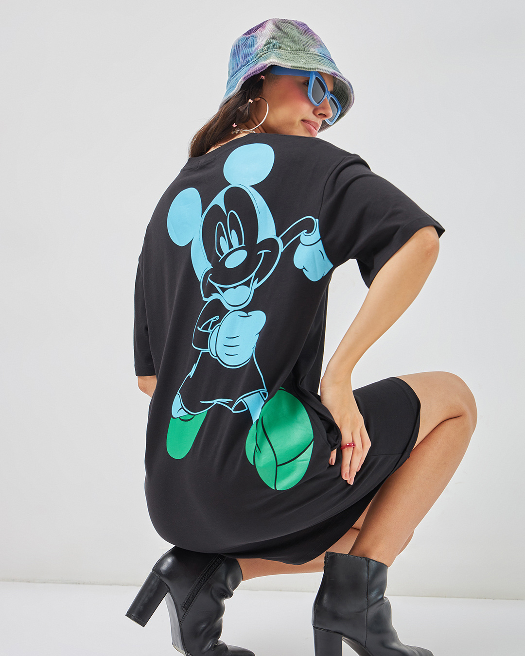 Buy Women's Black Mickey Logo Graphic Printed Oversized T-Shirt Dress ...