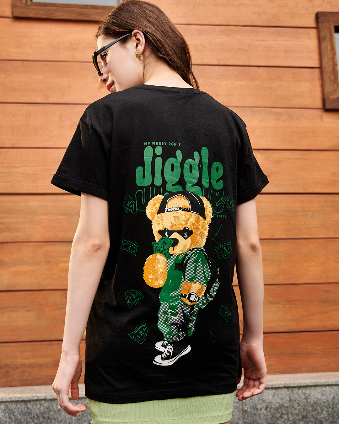 Buy Women's Black Money Don't Jiggle Graphic Printed Boyfriend T-shirt ...