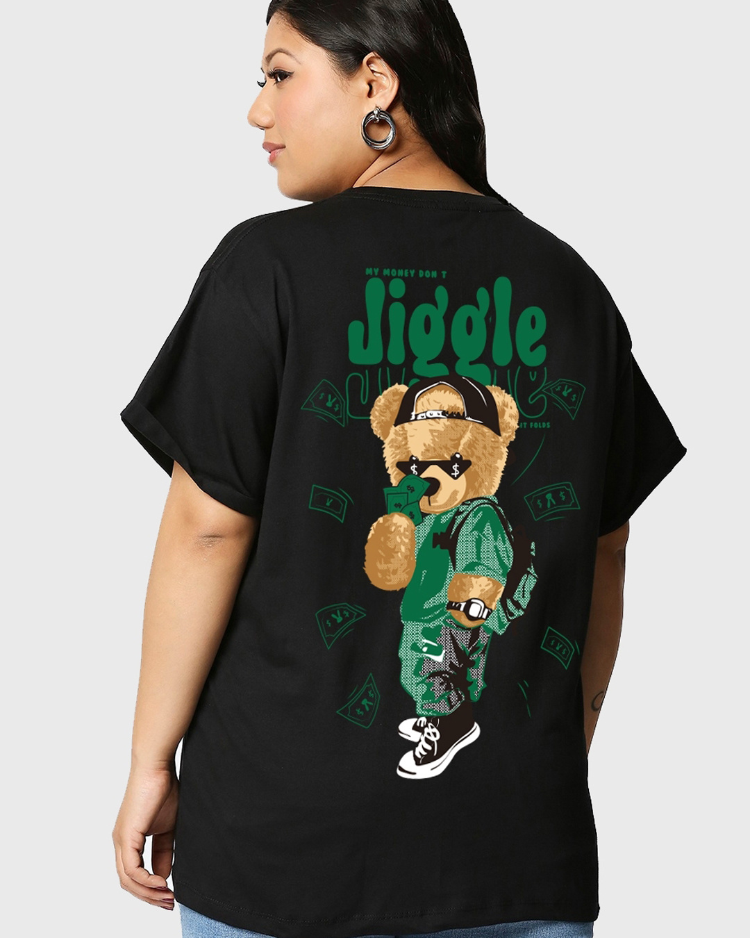 Buy Women's Black Money Don't Jiggle Graphic Printed Plus Size ...