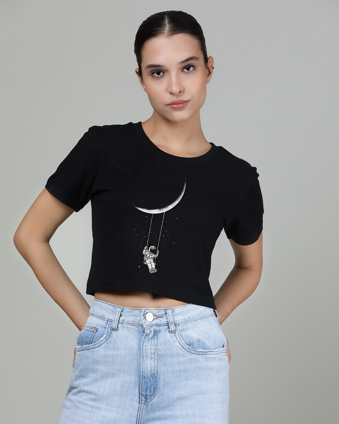 Buy Women's Black Moon Swing Graphic Printed Short Top Online at Bewakoof
