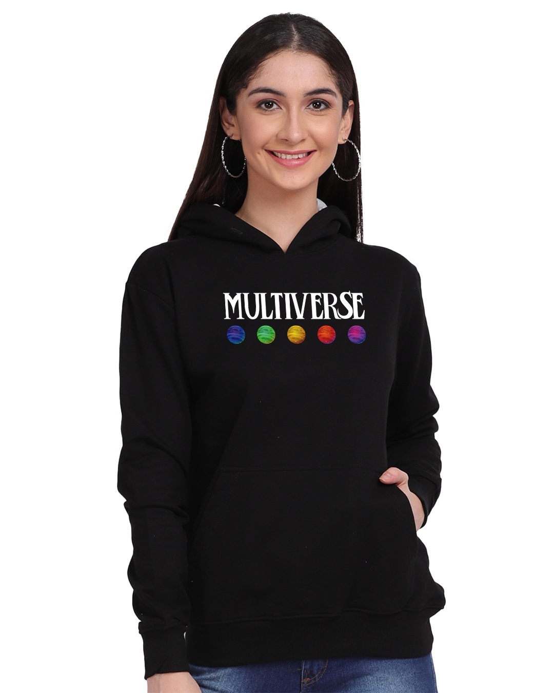 Buy Women's Black Multiverse Typography Hoodie for Women Online at Bewakoof