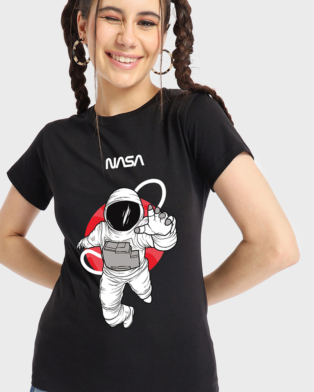 Buy Women's Black NASA Astronaut Graphic Printed T-shirt Online at Bewakoof