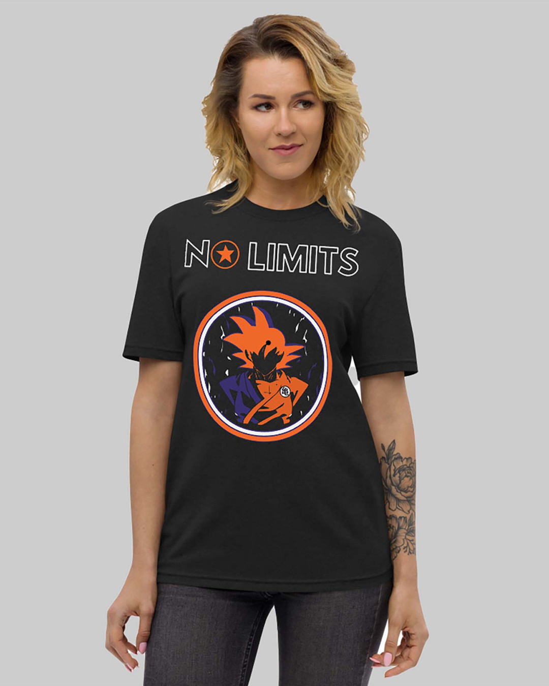 Buy Women's Black No Limits Goku Typography Loose Fit T-shirt Online at ...