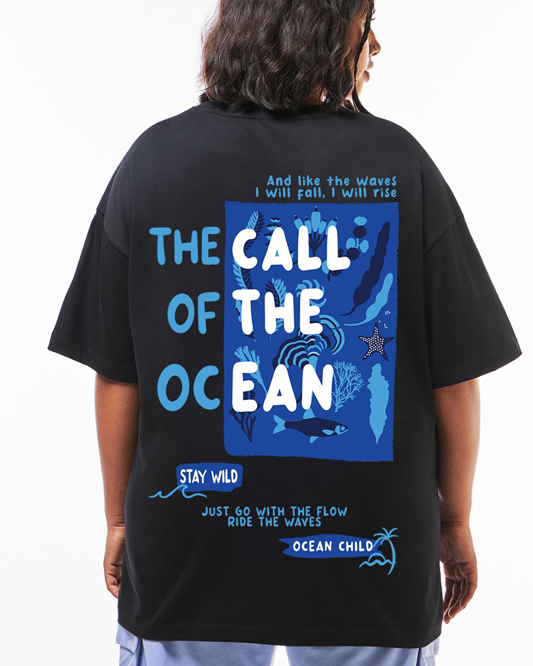 Buy Women's Black Ocean Child Graphic Printed Oversized Plus Size T ...