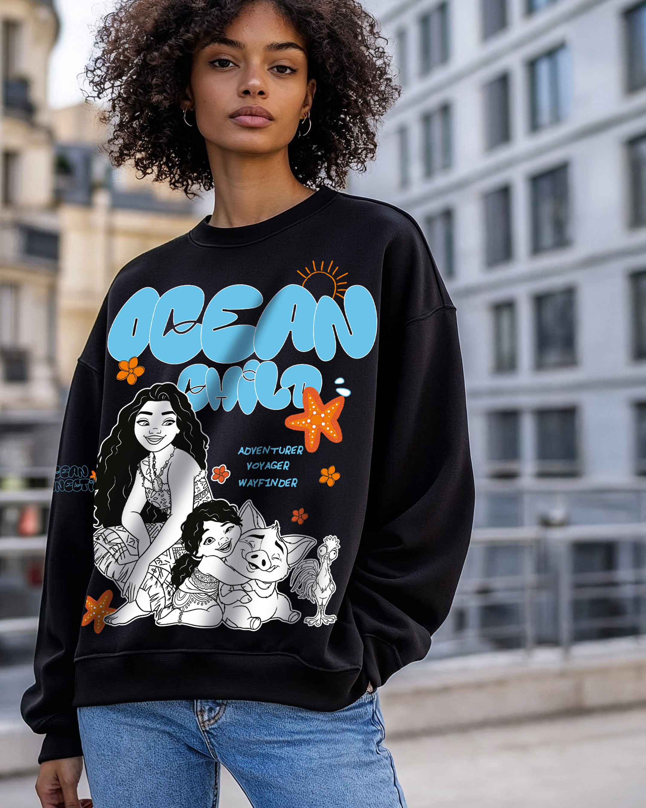 Buy Women's Black Ocean Child Graphic Printed Oversized Sweatshirt Online at Bewakoof