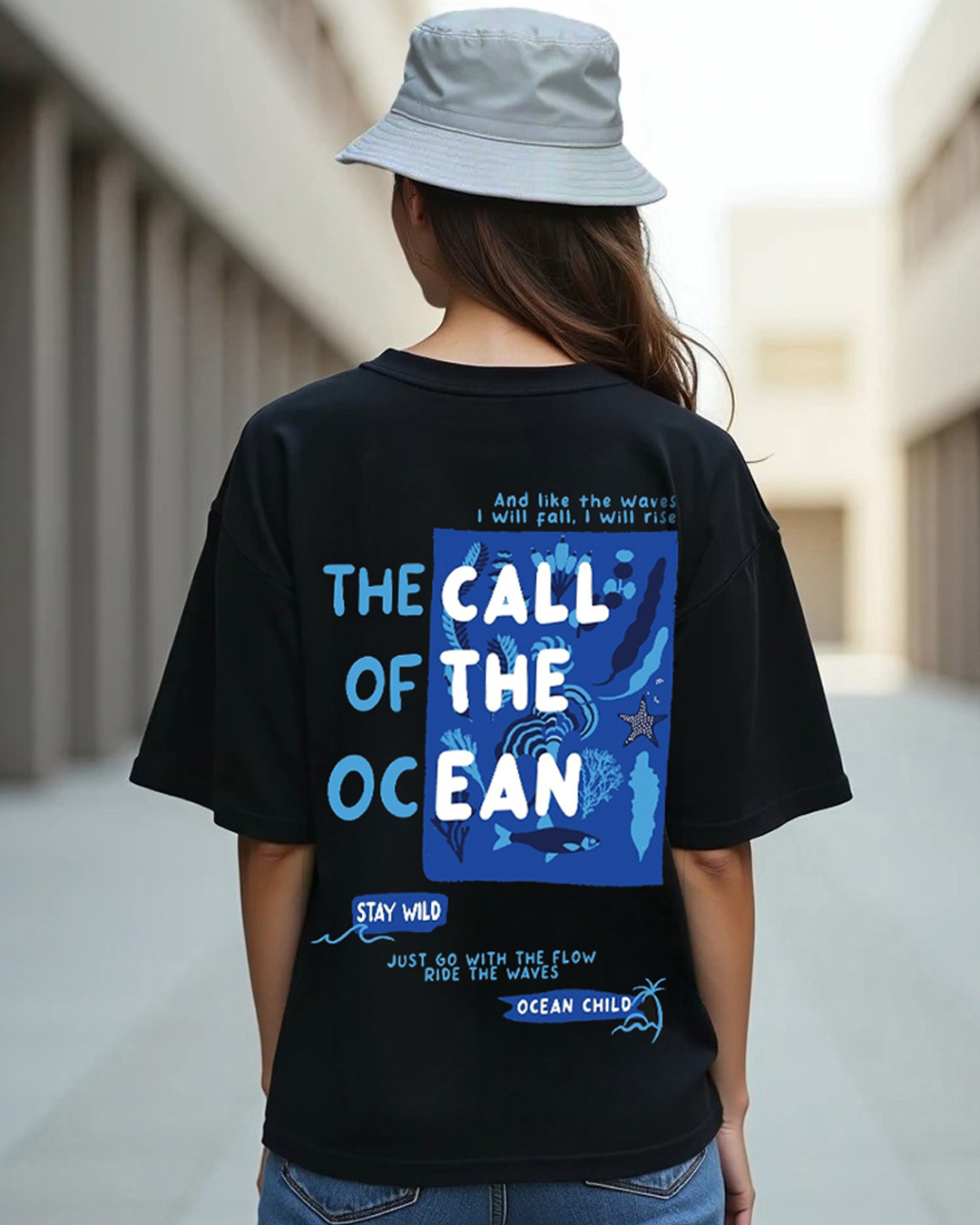 Buy Women's Black Ocean Child Graphic Printed Oversized T-shirt Online ...