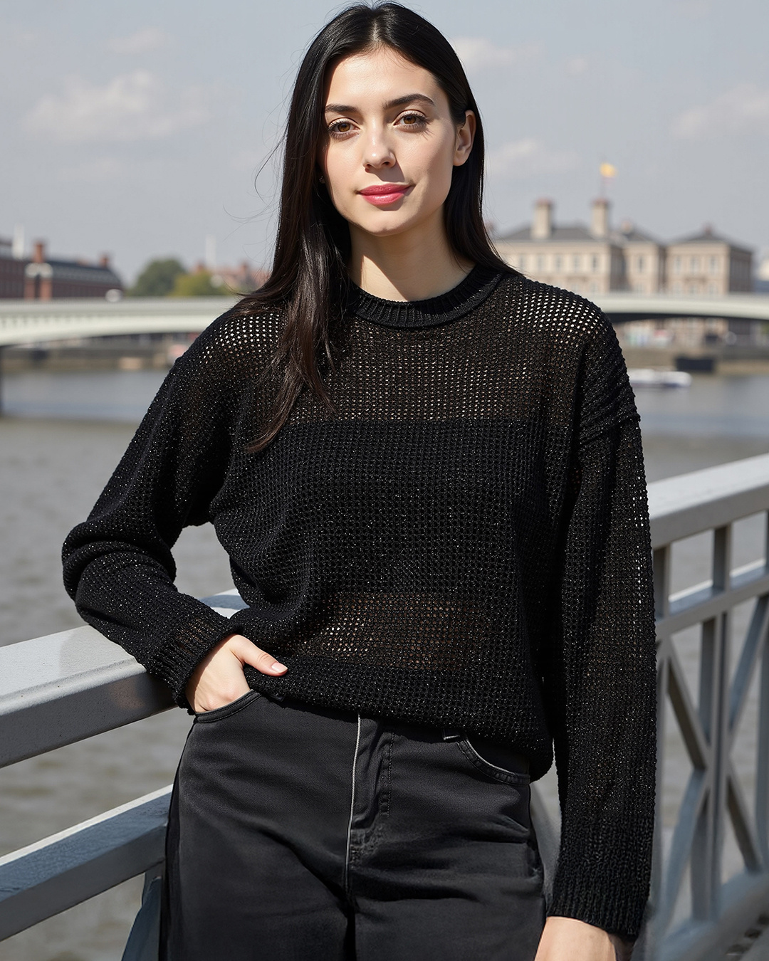 Buy Women's Black Oversized Crochet Sweater Online at Bewakoof