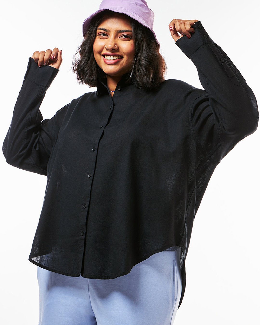 Buy Women's Black Oversized Plus Size Linen Shirt Online at Bewakoof