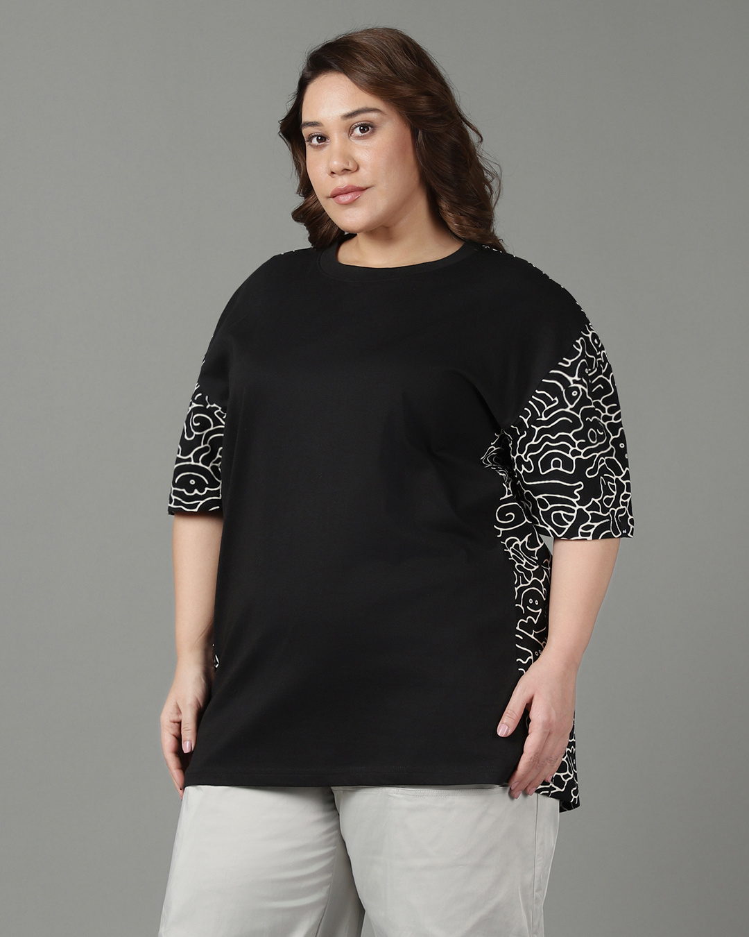 Buy Women's Black & White Graphic Printed Oversized Plus Size T-shirt ...