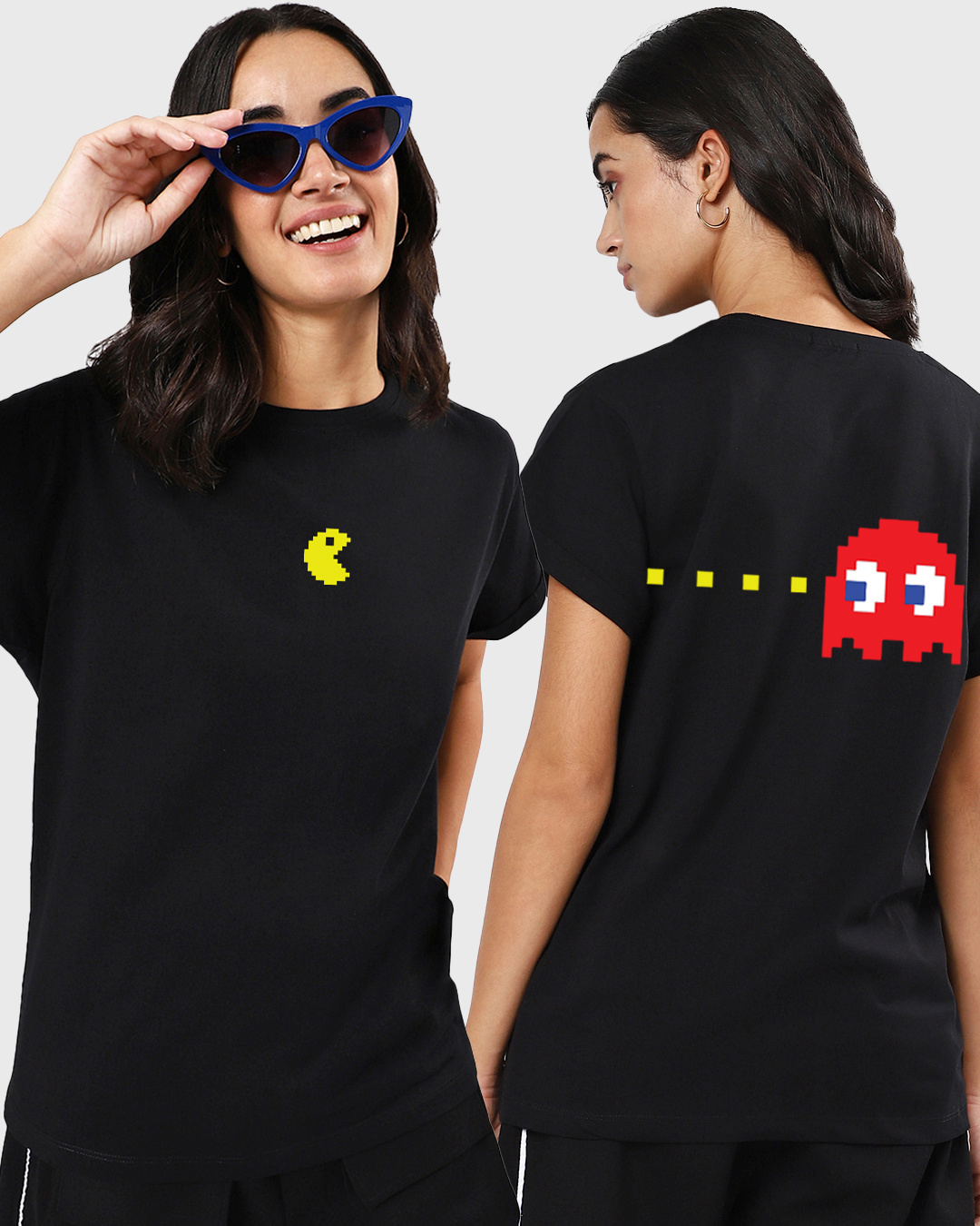 Buy Women's Black Pacman Love Graphic Printed Oversized T-shirt Online ...