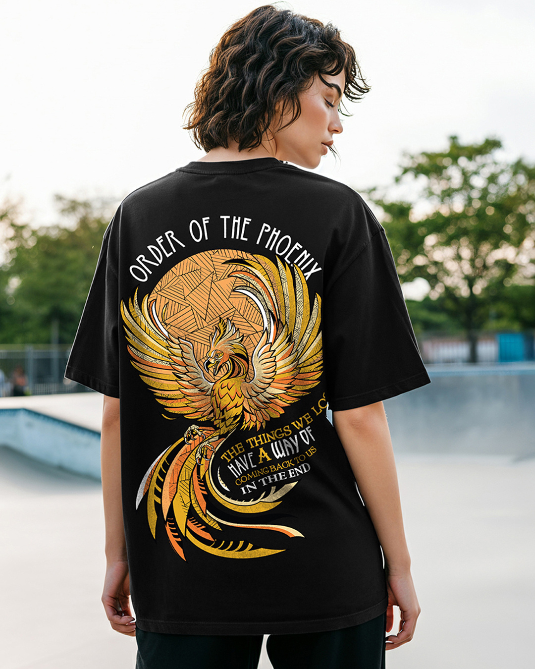 Buy Women's Black Phoenix Fawkes Graphic Printed Oversized T-shirt Online at Bewakoof
