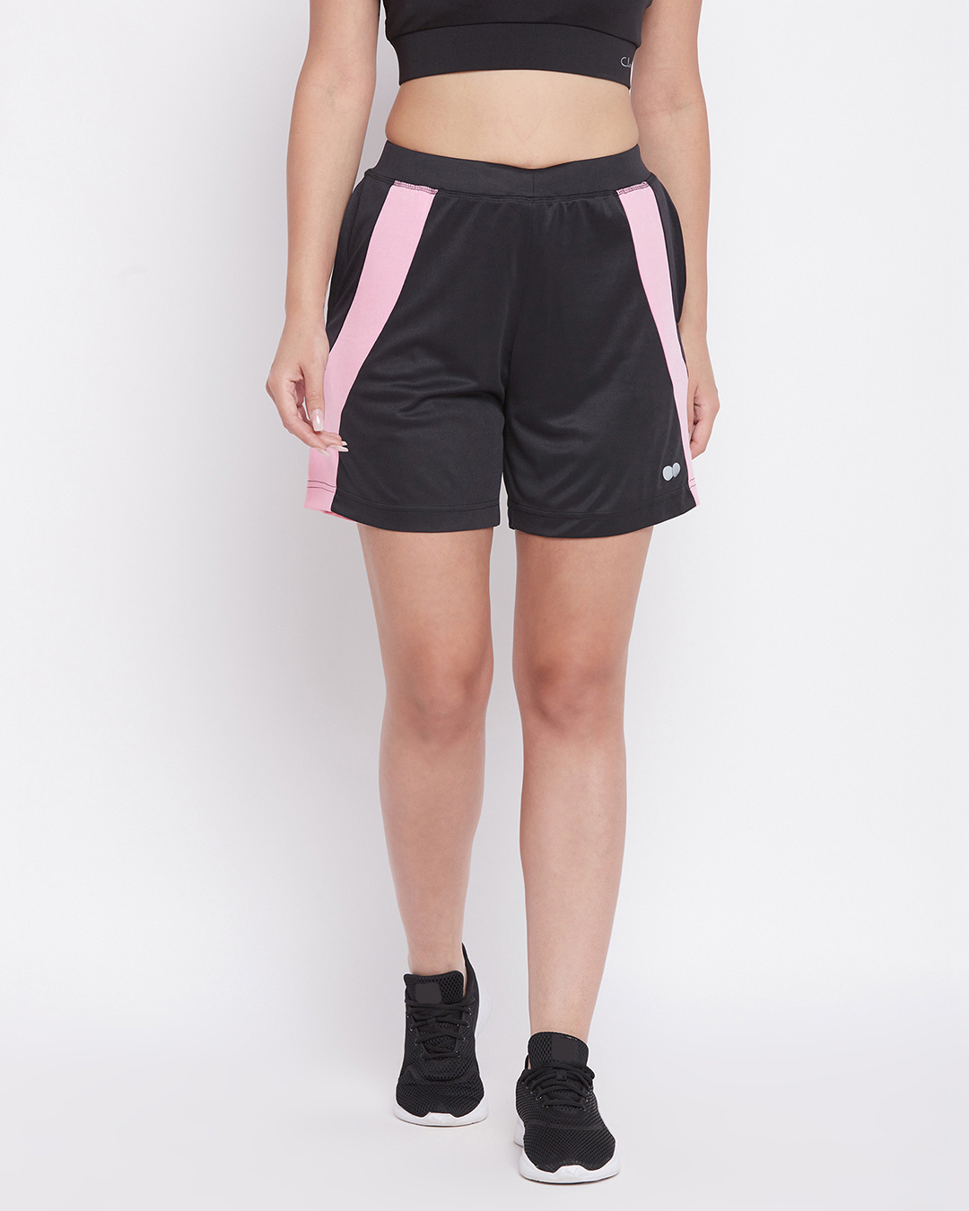 Buy Women's Black & Pink Color Block Slim Fit Shorts Online at Bewakoof
