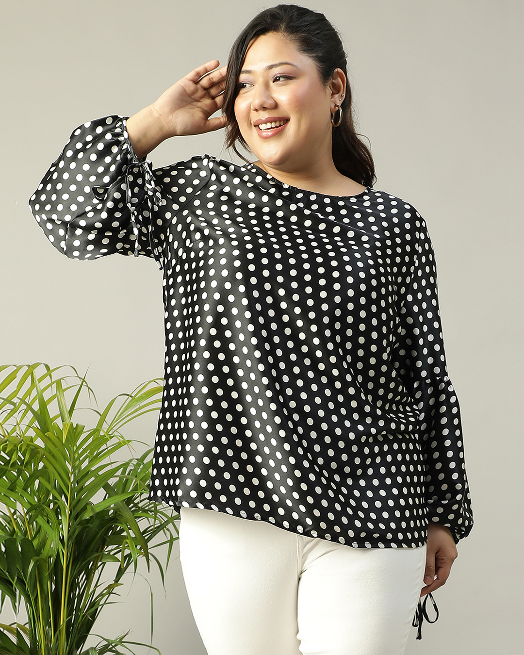 Buy Women's Black Polka Printed Plus Size Top Online at Bewakoof