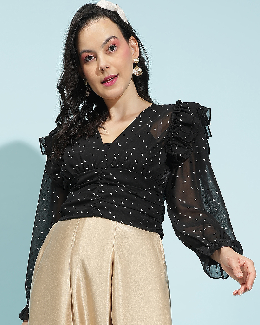 Buy Women's Black Polka Printed Short Top Online at Bewakoof