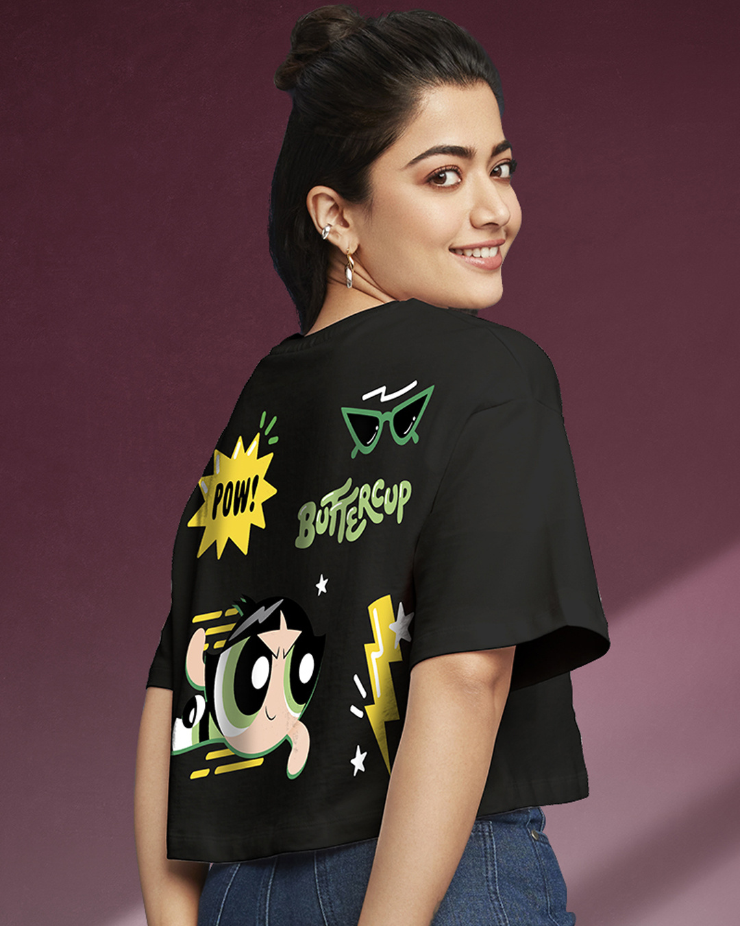 Buy Women's Black Power Puff Girls Graphic Printed Oversized Short Top ...