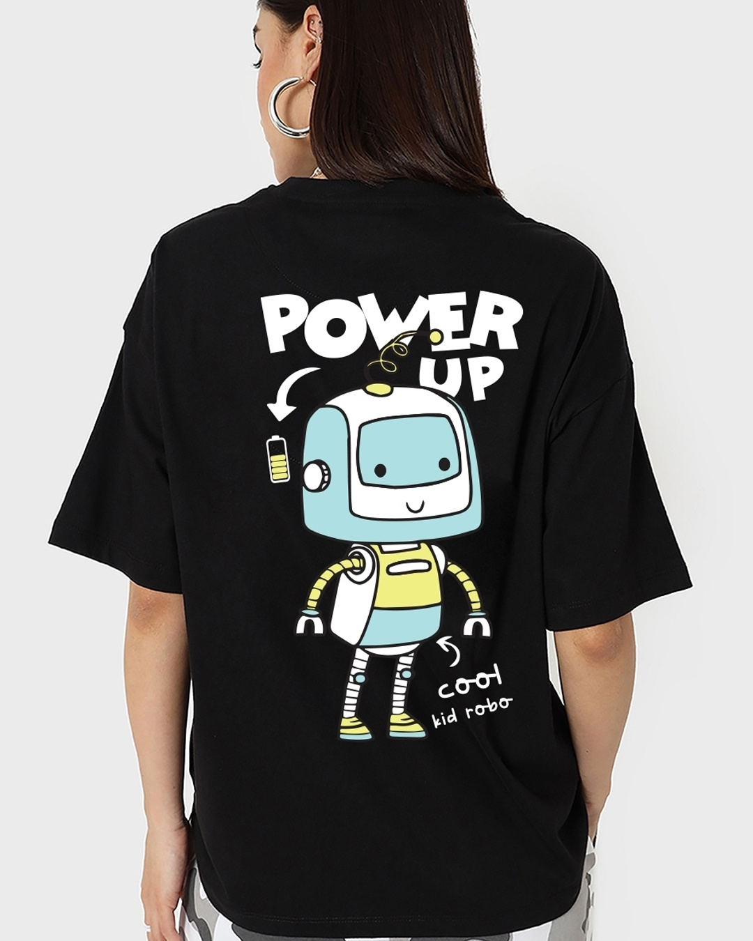 Buy Women's Black Power Up Graphic Printed Oversized T-shirt Online at ...