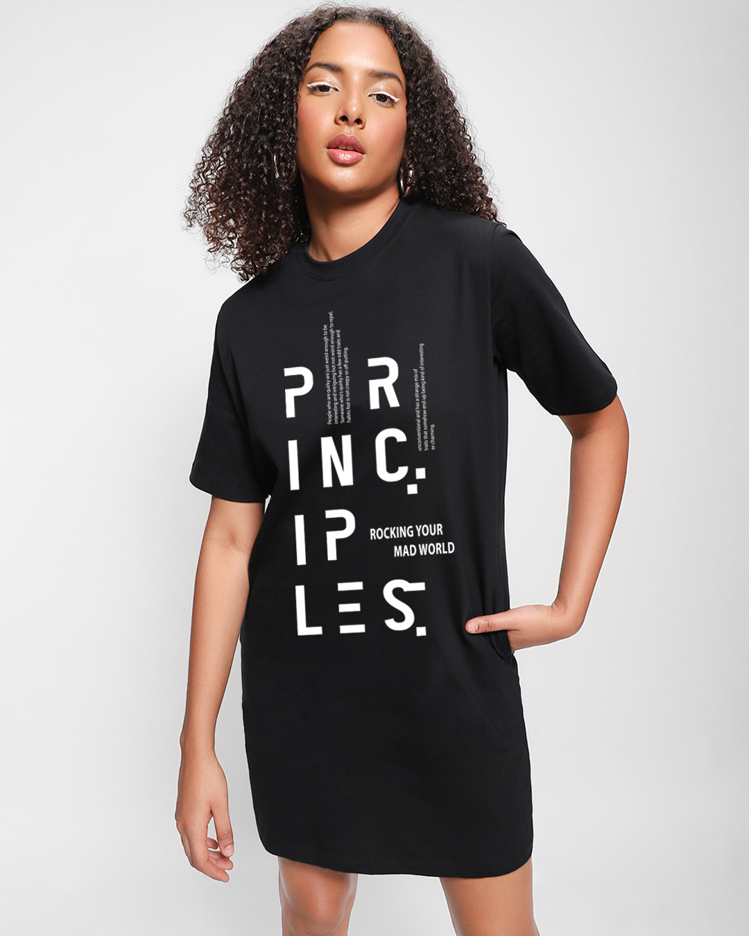Buy Women's Black Principles Typography Oversized Dress Online at Bewakoof