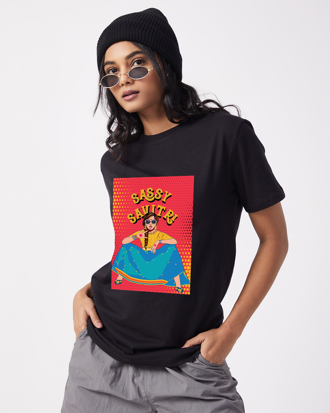 Buy Women's Black Sassy Savitri Graphic Printed T-shirt Online at Bewakoof