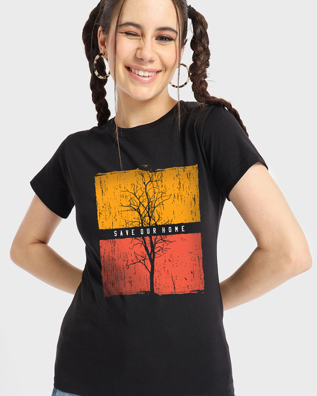 Buy Women's Black Save Our Home Graphic Printed T-shirt Online at Bewakoof