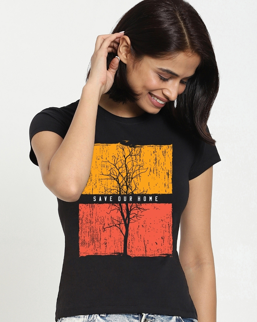 Buy Women's Black Save Your Home Graphic Printed T-shirt Online at Bewakoof
