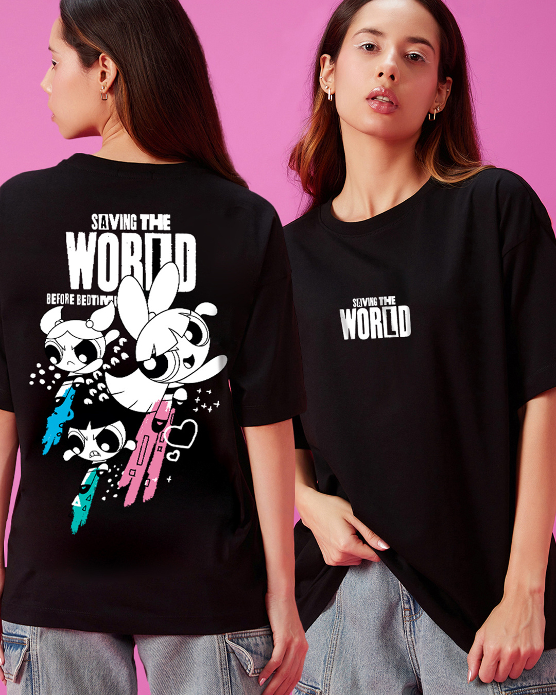 Buy Women's Black Saving World Graphic Printed Oversized T-shirt Online ...