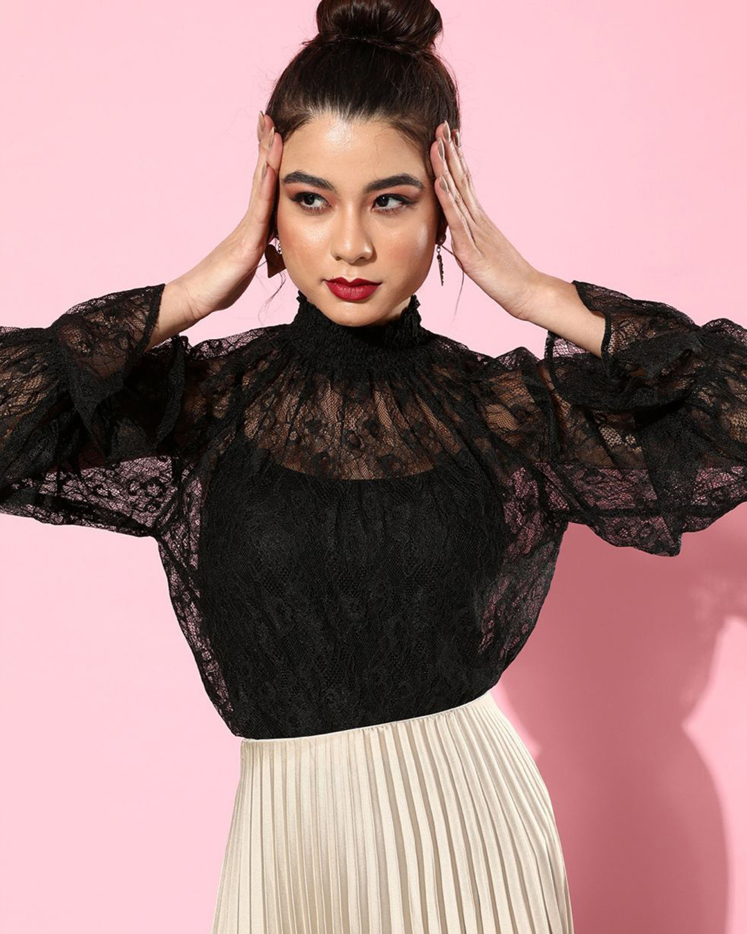 Buy Womens Black Self Design Sheer Top For Women Black Online At Bewakoof