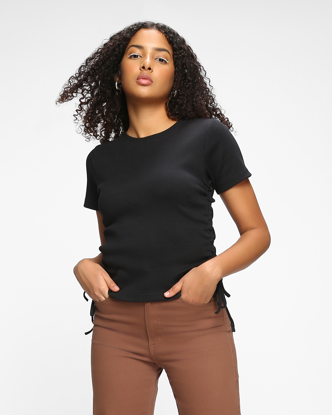 Buy Women's Black Side Gather Slim Fit Top Online at Bewakoof