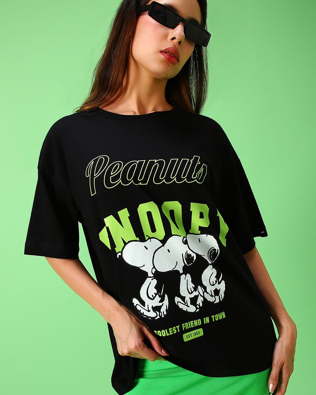 Buy Womens Black Snoopy Illusion Graphic Printed Oversized T Shirt