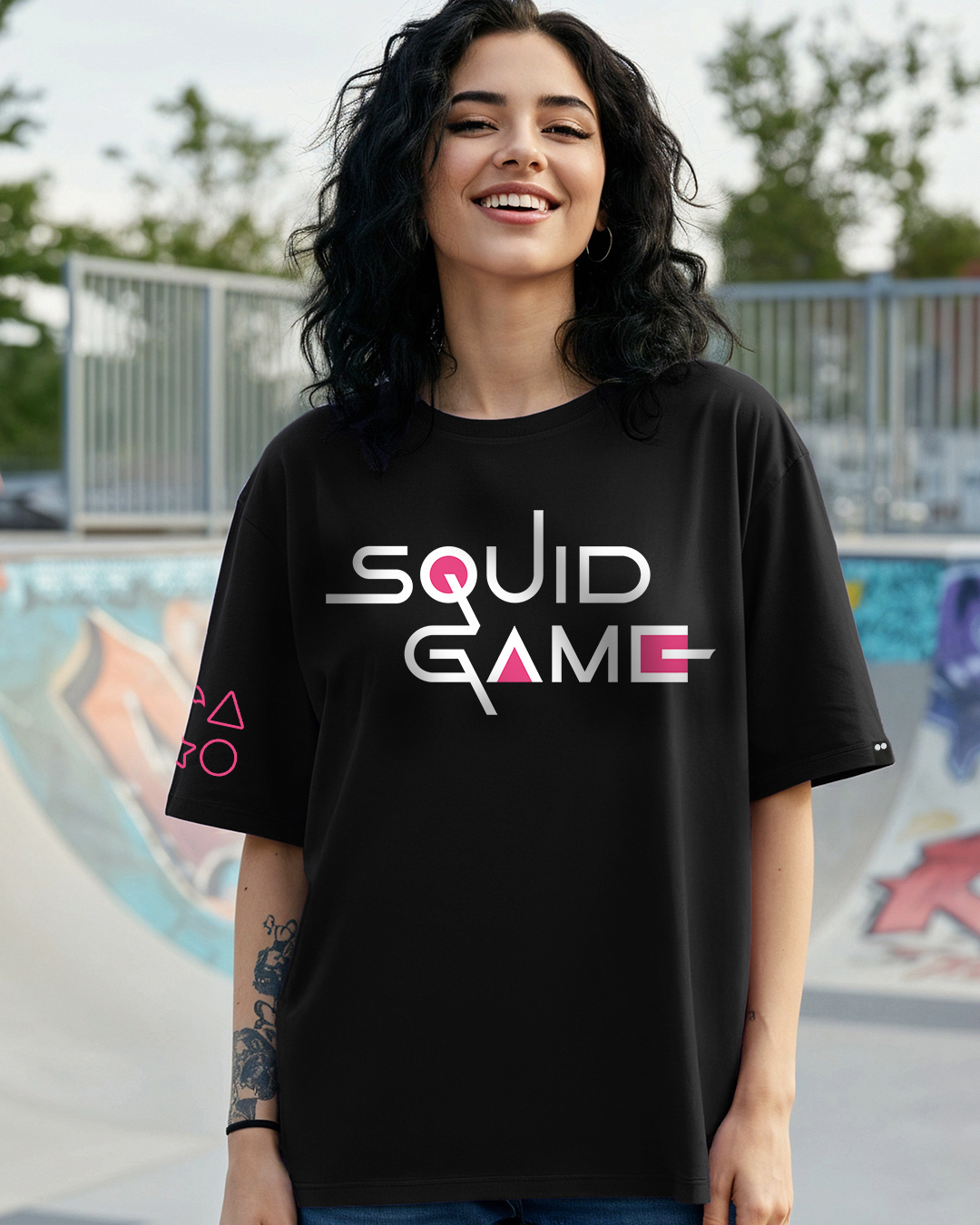 Buy Women's Black Squid game Graphic Printed Oversized T-shirt Online at Bewakoof