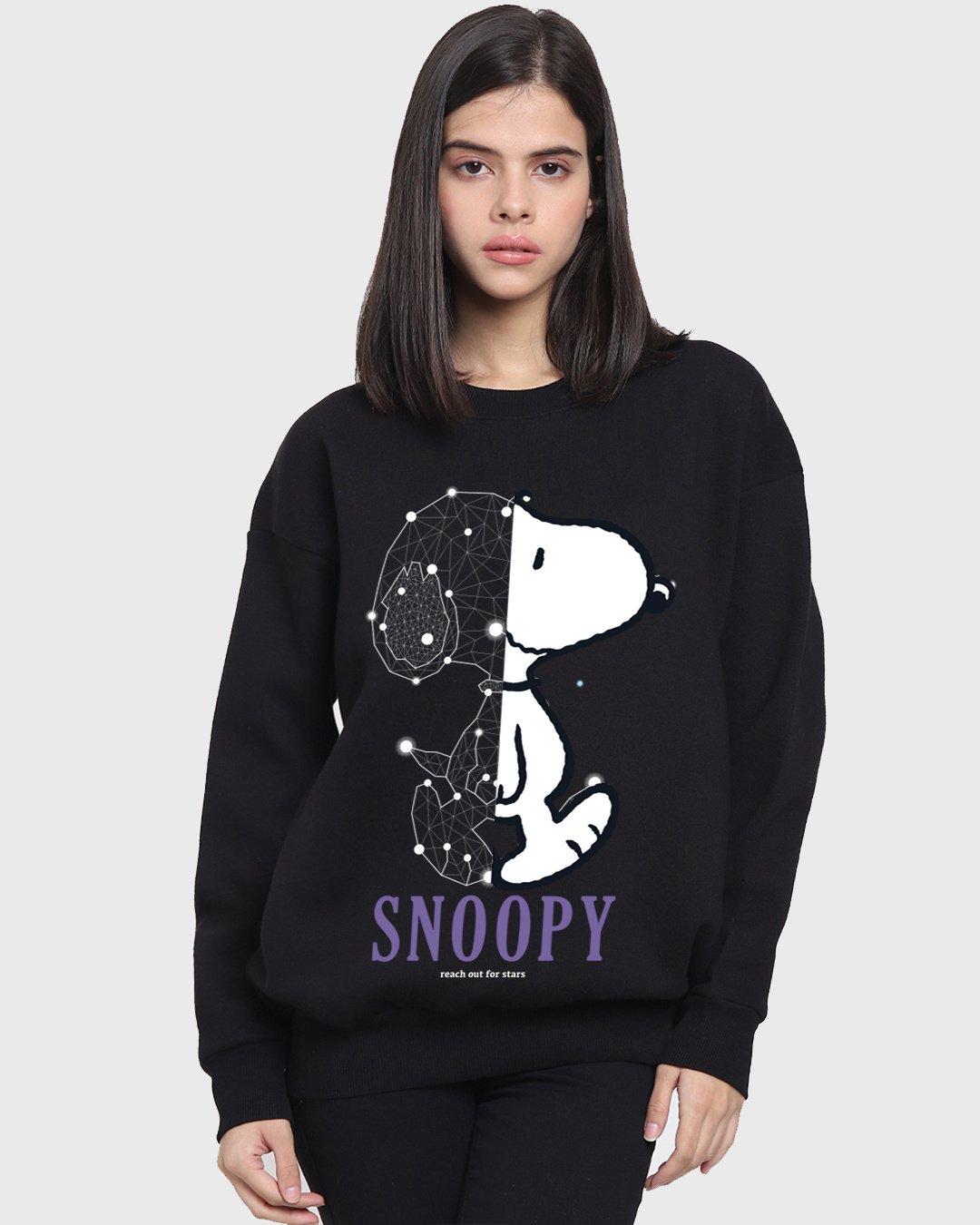 Buy Women's Black Star Snoopy Graphic Printed Oversized Sweatshirt ...