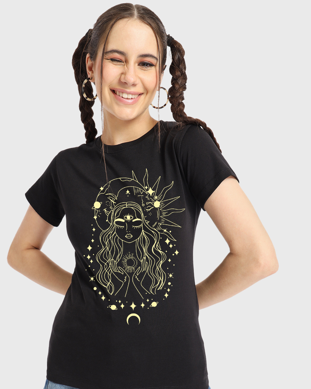 Buy Women's Black Stardust Soul Graphic Printed T-shirt Online at Bewakoof