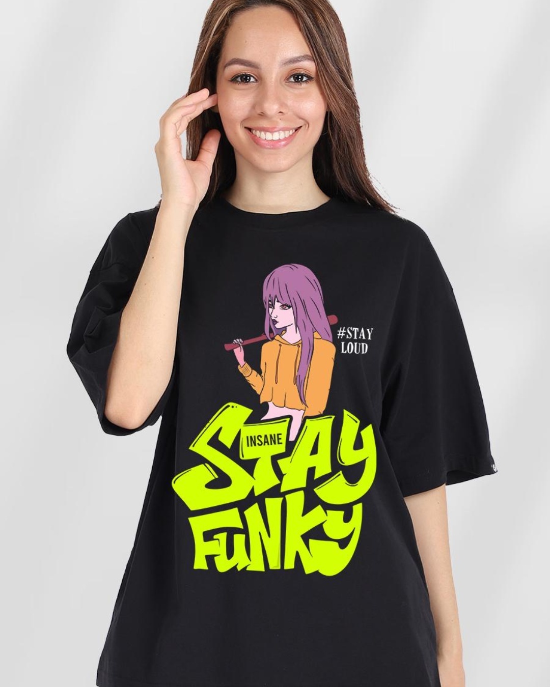Buy Women's Black Stay Funky Typographic Oversized T-shirt Online at ...