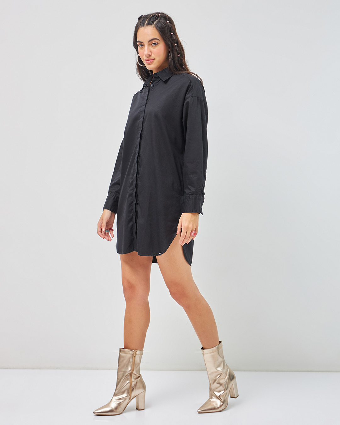 Buy Women's Black Super Loose Fit Shirt Dress Online at Bewakoof