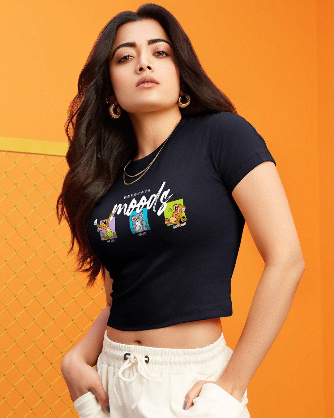 Buy Women's Black T&J Moods Graphic Printed Slim Fit Short Top Online ...